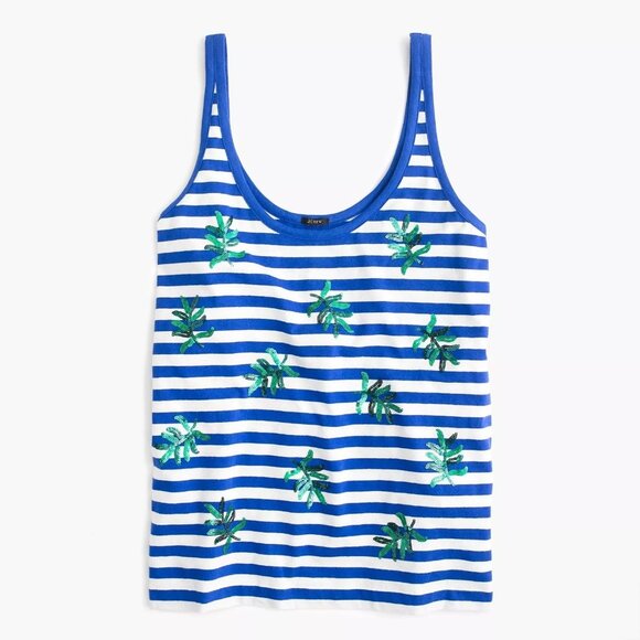 J. Crew | Tops | J Crew Linen Blend Palm Striped Tank Top | Poshmark